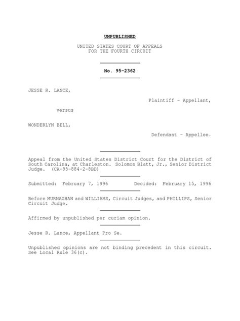 Lance V Bell 4th Cir 1996 Pdf Law