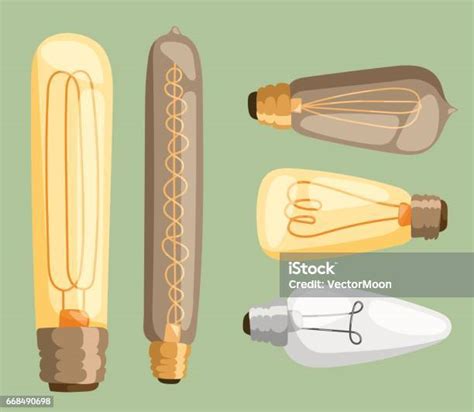 만화 램프 전구 전기 디자인 평면 벡터 일러스트 레이 션 설정 절연된 전기 아이콘 개체 밝은 그래픽 기호 기호 해결책 에너지 0명에 대한 스톡 벡터 아트 및 기타 이미지