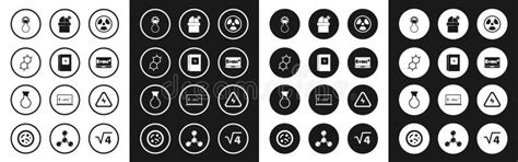 Set Radioactive Electrical Panel Chemical Formula Test Tube And Flask Equation Solution