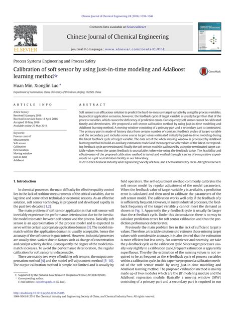 Pdf Calibration Of Soft Sensor By Using Just In Time Modeling And