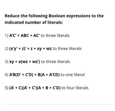 Solved Reduce The Following Boolean Expressions To The