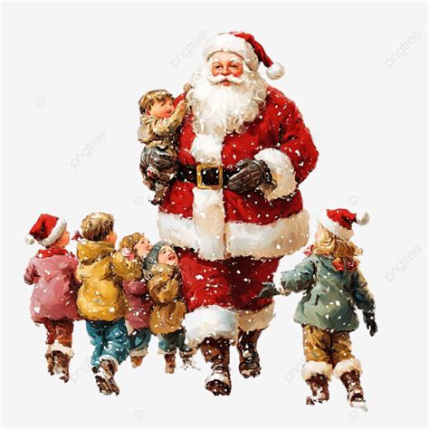 겨울 원더랜드에서 아이들과 함께 있는 산타클로스 산타 클로스 어린이들 눈 Png 일러스트 및 이미지 에 대한 무료 다운로드 Pngtree