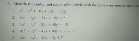 Solved A Identify The Center And Radius Of The Circle With Coordinate