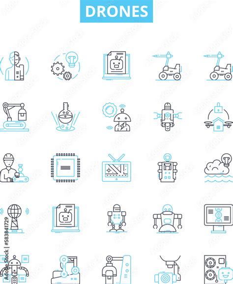 Drones Vector Line Icons Set Drones Quadcopters Uavs Flying Robots Multi Rotor Autonomous