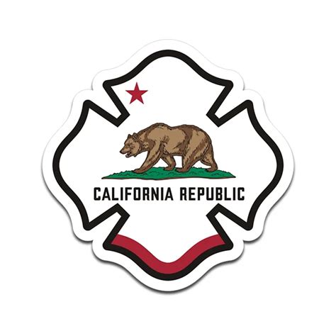California State Flag Firefighter Decal Ca Fire Rescue Maltese Cross