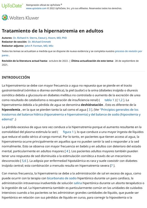 Treatment Of Hypernatremia In Adults Up To Date Reimpresión Oficial