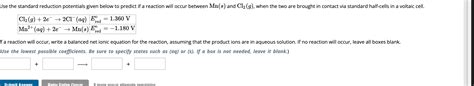 Solved Use The Standard Reduction Potentials Given Below To