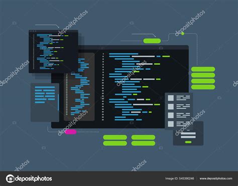 Software Development Programming Program Code Laptop Screen Big Data Processing Stock Vector By