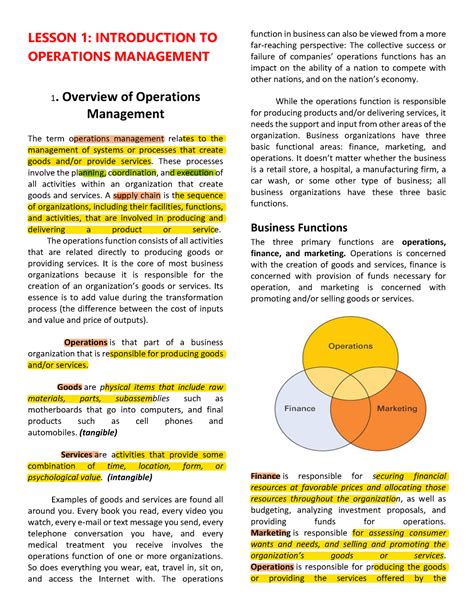 Operations Management Lesson 1 2 LESSON 1 INTRODUCTION TO