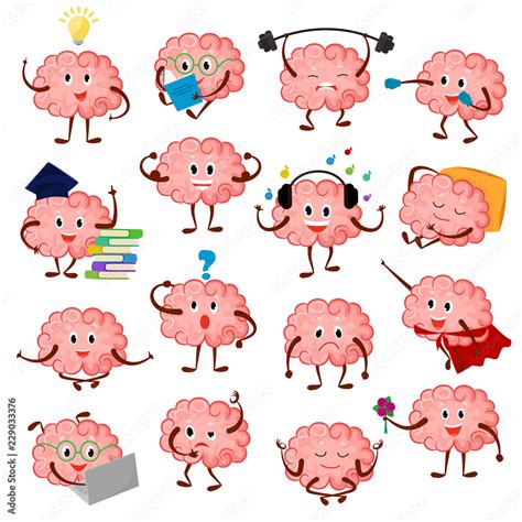 Brain Emotion Vector Cartoon Brainy Character Expression Emoticon And