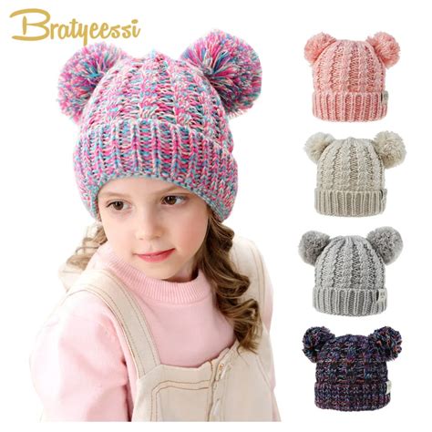 12 цветов детская зимняя шапка вязаная детская шапочка с помпонами теплые детские шапки с