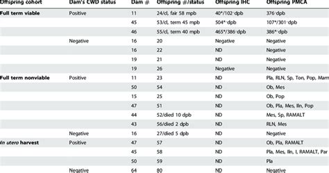 Ihc And Pmca Cwd Detection In Offspring Born To Mock And Cwd Infected Download Table