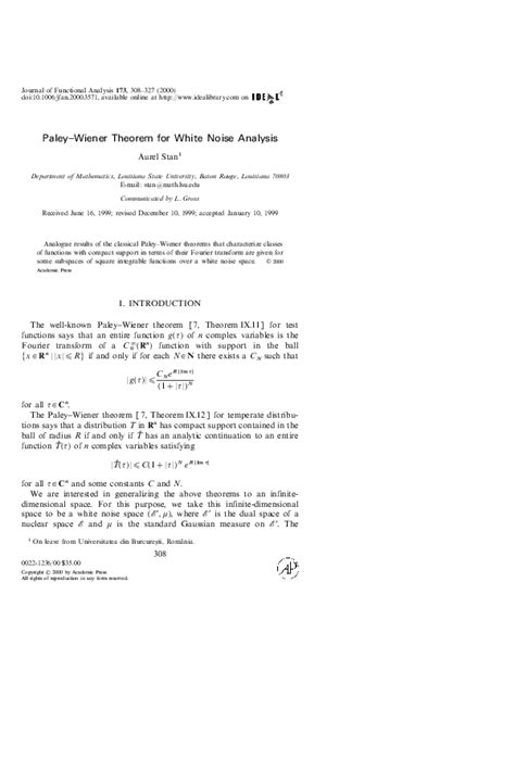 Pdf Paleywiener Theorem For White Noise Analysis