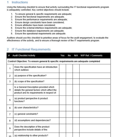 Functional Specification Checklist