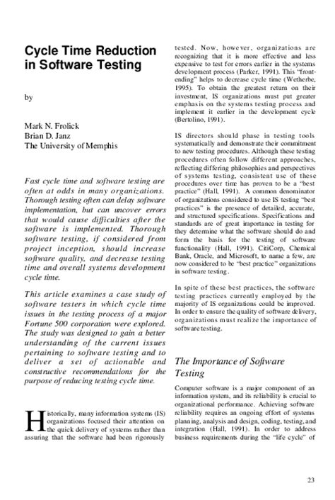 Pdf Cycle Time Reduction In Software Testing Mark Frolick