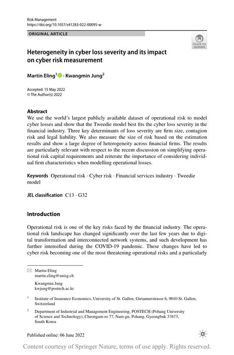 Pdf Heterogeneity In Cyber Loss Severity And Its Impact On Cyber Risk