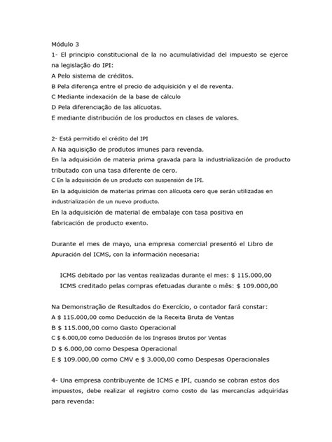 Ejercicios De Icms E Ipi Pdf Impuestos Factura