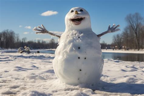 Gleaming Snow Guardian Snowman Photo Premium Ai Generated Image