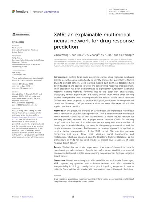 Pdf Xmr An Explainable Multimodal Neural Network For Drug Response