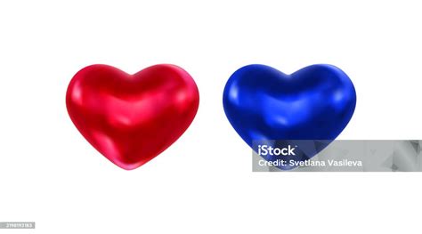 광택 있는 빨간색과 파란색 3d 하트 쌍 로맨틱한 사랑의 상징 결혼식 초대장 로맨틱 인사말 카드 발렌타인 데이 인증서 배너에 대 한 벡터 일러스트 레이 션 2월에 대한 스톡