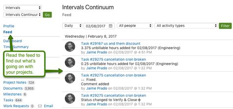 Use The Project Feed To See A Project Activity Log Intervals Software