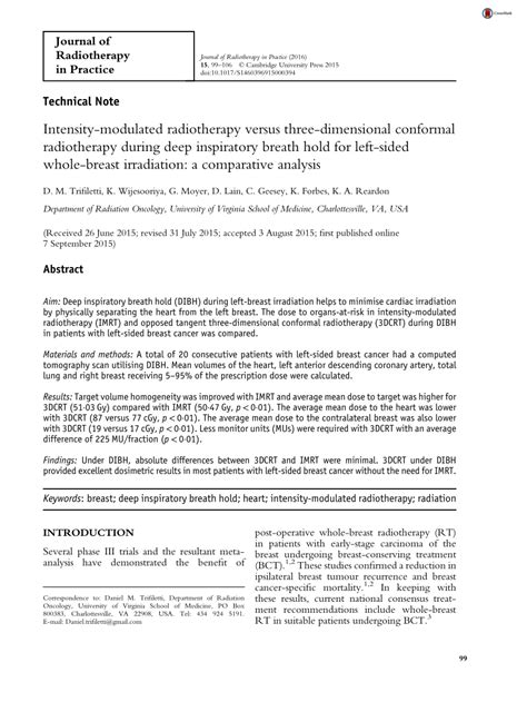 Pdf Intensity Modulated Radiotherapy Versus Three Dimensional Conformal Radiotherapy During