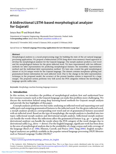 Bidirectional Lstmbased Morphological Analyzer For Gujarati Pdf Morphology Linguistics