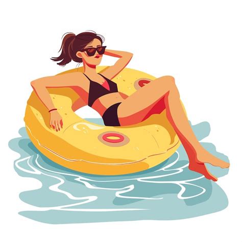 Premium Vector A Woman In A Bikini Sits On A Yellow Floatie