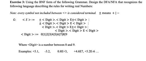 solved exercise 3 using the bnf form of the following