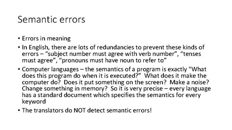 Programming Errors Errors Of Different Types Syntax Errors