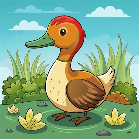 мультфильм утки с голубым фоном с небесным фоном Премиум Ai сгенерированный вектор