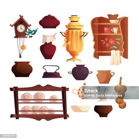 Elementi Interni Della Cucina Russa Antico Samovar Russo Orologio A