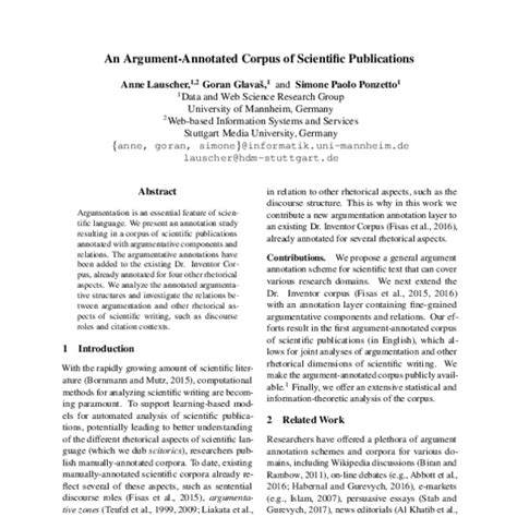 An Argument Annotated Corpus Of Scientific Publications Acl Anthology