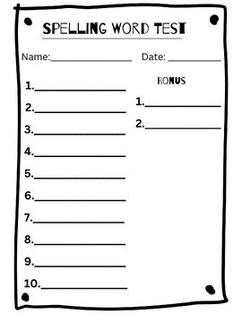 First Grade Spelling Test Template