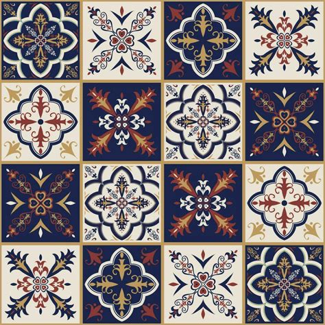 Colorful Patchwork Tiles Floral Pattern Arabic Style Ethnic Colorful