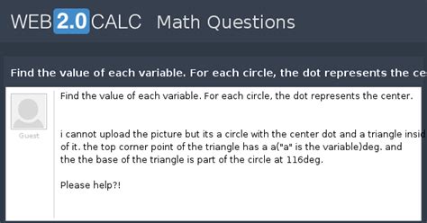 View Question Find The Value Of Each Variable For Each Circle The