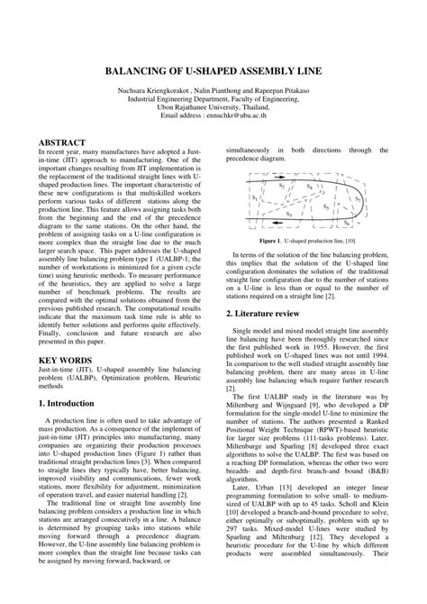 Pdf Balancing Of U Shaped Assembly Line