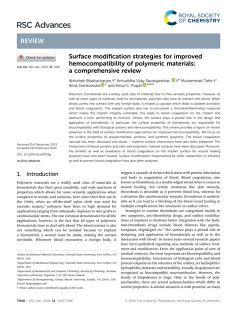 Pdf Surface Modification Strategies For Improved Hemocompatibility Of
