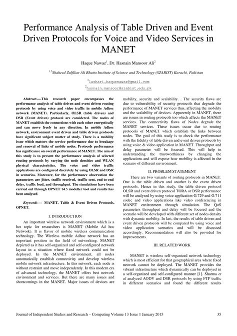 Pdf Performance Analysis Of Table Driven And Event Driven Protocols For Voice And Video