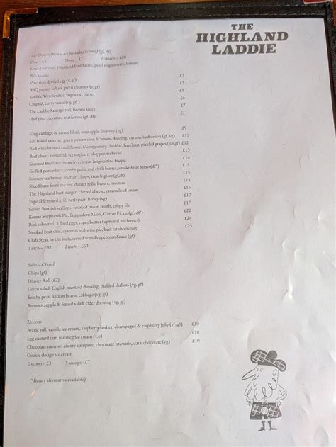 The Highland Laddie Menu Updated 2026