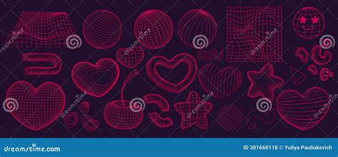 Abstract Red Wireframe Shapes Set Stock Vector Illustration Of Rave Cone 301660118