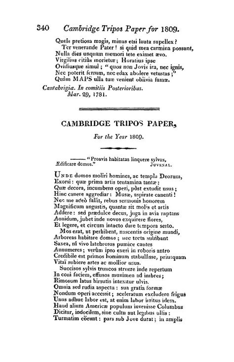 Cambridge Tripos Paper For 1809 The Classical Journal