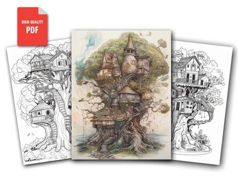 Magical Tree Houses Coloring Pages For Adults