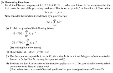 Solved Generating Functions Recall The Fibonacci Sequence