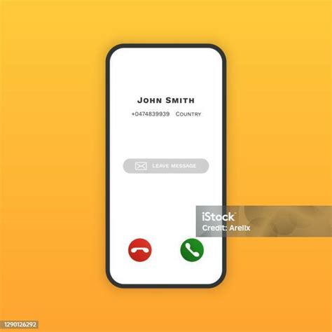 전화 화면 수신 전화 모형 모바일 인터페이스는 노란색 배경에 대답하기 위해 거부 버튼 슬라이드를 허용합니다 벡터 Ui 디자인 0