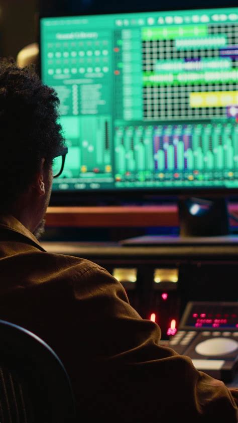 Vertical African American Music Producer Mixing And Mastering Tracks On