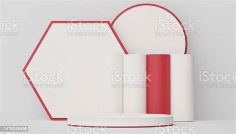 최소한의 기하학적 모양 디자인으로 3d 디스플레이 연단 모형 및 제품 프레젠테이션을 위한 렌더링 장면 0명에 대한 스톡 사진 및 기타 이미지 Istock