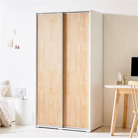 슬라이딩원 우드 화이트 E0 옷장 1000 레오가구