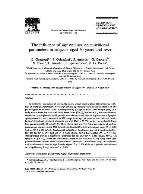 Pdf The Influence Of Age And Sex On Nutritional Parameters In