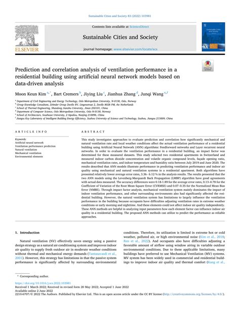 Pdf Prediction And Correlation Analysis Of Ventilation Performance In A Residential Building